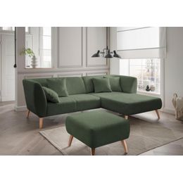 Ecksofa Home Affaire "Lazio modern und bequem, schmale Armlehnen, tolle Detailverarbeitung", gr&uuml;n (moosgr&uuml;n), B:264cm H:80cm T:160cm, 100% Polyester, Sofas, Ecksofa, Holzfu&szlig;farbe w&auml;hlbar, inkl. 4x Zierkissen