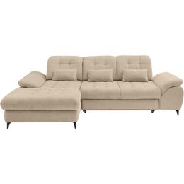 Ecksofa Home Affaire "Lazio modern und bequem, schmale Armlehnen, tolle Detailverarbeitung", beige, B:273cm T:189cm, 100% Polyester, Sofas, Ecksofa