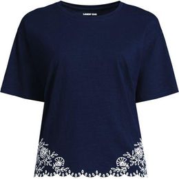 LANDS' END Flammgarn-Shirt mit Saumstickerei, Damen,  Blau, Baumwolle, by Lands' End