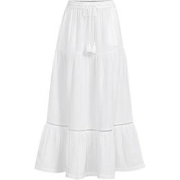 LANDS' END Maxi-Stufenrock aus Musselin, Damen,  Wei&szlig;, Baumwolle, by Lands' End