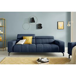 2,5-Sitzer DOMO collection "Cunelli, moderne Sitzn&auml;hte als Designelement, fester Sitzkomfort", blau (dunkelblau), B:238cm H:79cm T:104cm, Sofas, whlw. verstellbare Kopfteile, passend f&uuml;r g&auml;ngige Saugroboter