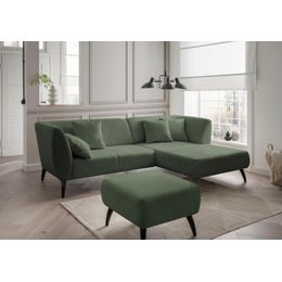 Ecksofa Home Affaire "Lazio modern und bequem, schmale Armlehnen, tolle Detailverarbeitung", gr&uuml;n (moosgr&uuml;n), B:264cm H:80cm T:160cm, 100% Polyester, Sofas, Ecksofa, Holzfu&szlig;farbe w&auml;hlbar, inkl. 4x Zierkissen