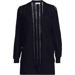 LANDS' END Langer offener Soft Flow Ajour-Cardigan aus Leinenmix, Damen,  Blau, Baumwolle/Leinen/Lyocell (Viskose), by Lands' End
