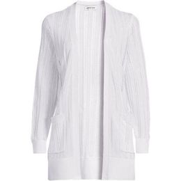 LANDS' END Langer offener Soft Flow Ajour-Cardigan aus Leinenmix, Damen,  Wei&szlig;, Baumwolle/Leinen/Lyocell (Viskose), by Lands' End