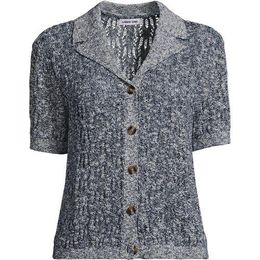 LANDS' END Soft Ease Ajour-Cardigan mit Leinen, Damen,  Blau, Baumwolle/Leinen/Nylon, by Lands' End