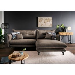 Ecksofa Home Affaire "Lazio modern und bequem, schmale Armlehnen, tolle Detailverarbeitung", braun, t&uuml;rkis, B:255cm H:94cm T:180cm, Sofas, Ecksofa, Armlehnen verstellbar