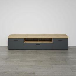 Lowboard Home Affaire "Tyler TV-Kommode", eiche mit anthrazit, B:230cm H:52cm T:52cm, Sideboards, Lowboard, TV-Lowboard, Hirnholzapplikationen, Breite 230 cm