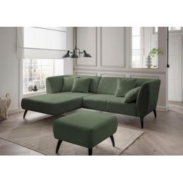 Ecksofa Home Affaire "Lazio modern und bequem, schmale Armlehnen, tolle Detailverarbeitung", gr&uuml;n (moosgr&uuml;n), B:264cm H:80cm T:160cm, 100% Polyester, Sofas, Ecksofa, Holzfu&szlig;farbe w&auml;hlbar, inkl. 4x Zierkissen