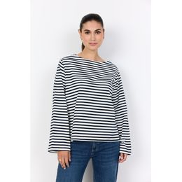 Langarmshirt soyaconcept "SC-BRI 1", Damen, Gr. M, navy combi, Jersey, Obermaterial: 100% Baumwolle, geringelt, gestreift, relaxed fit h&uuml;ftbedeckend, U-Boot-Ausschnitt, Trompeten&auml;rmel, Shirts Langarmshirt