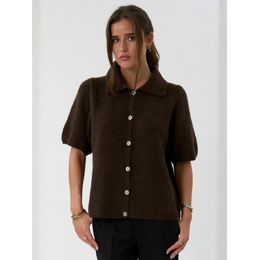 Strickpullover TEESHOPPEN "TEESHOPPEN Sweater Alba", Damen, Gr. onesize, braun, Obermaterial: 60% Polyacryl, 14% Polyamid, 10% Polyester, 8% Wolle, 8% Viskose, Pullover Strickpullover