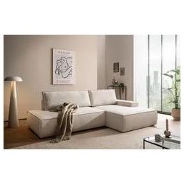 Ecksofa Home Affaire "SHERWOOD, Schlafsofa in L-Form offen (275cm), Cord, Leinenoptik", beige (hellbeige), B:275cm H:85cm T:167cm, 100% Polyester, Sofas, Ecksofa, Schlaffunktion und Bettkasten, Kedernaht, hoher Sitz- & Liegekomfort