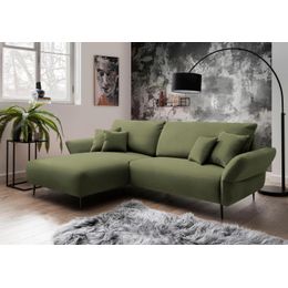 Ecksofa Home Affaire "Lazio modern und bequem, schmale Armlehnen, tolle Detailverarbeitung", gr&uuml;n, B:286cm H:96cm T:178cm, 100% Polyester, Sofas, Ecksofa, inklusive Armlehnenverstellfunktion, 4x Zierkissen gratis