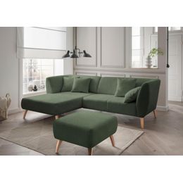 Ecksofa Home Affaire "Lazio modern und bequem, schmale Armlehnen, tolle Detailverarbeitung", gr&uuml;n (moosgr&uuml;n), B:264cm H:80cm T:160cm, 100% Polyester, Sofas, Ecksofa, Holzfu&szlig;farbe w&auml;hlbar, inkl. 4x Zierkissen