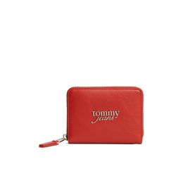 Geldb&ouml;rse Tommy Jeans "TJW BOLD MED ZA", Damen, rot, Lederimitat, Kleinlederwaren, Damen Geldbeutel, Portemonnaie mit Logo-Schmuckelement