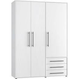 Dreht&uuml;renschrank FORTE "Kleiderschrank,zeitloses Design,3 t&uuml;rig", wei&szlig;, B:144,4cm H:200cm T:53cm, Holzwerkstoff, Schr&auml;nke, Dreht&uuml;renschrank, viel Stauraum, Schubladen, Stangengriffe, Made in Europe