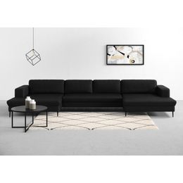 Wohnlandschaft DOMO collection "Modica U-Form aktuelles, kubisches Design mit 2 Recamieren, viel Platz", grau (anthrazit), B:438cm H:83cm T:173cm, Sofas, Wohnlandschaft, XXL, auch in Cord, Fu&szlig;h&ouml;he passend f&uuml;r g&auml;ngige Saugroboter