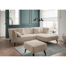 Ecksofa Home Affaire "Lazio modern und bequem, schmale Armlehnen, tolle Detailverarbeitung", beige, B:264cm H:80cm T:160cm, 100% Polyester, Sofas, Ecksofa, Holzfu&szlig;farbe w&auml;hlbar, inkl. 4x Zierkissen