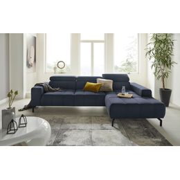 Ecksofa DOMO collection "Cunelli tolle Sitzn&auml;hte als Designelement, fester Sitzkomfort, L-Form", blau (dunkelblau), B:292cm H:79cm T:175cm, Sofas, Ecksofa, whlw. verstellbare Kopfteile, passend f&uuml;r g&auml;ngige Saugroboter