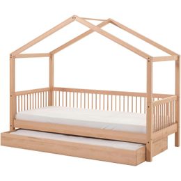 Hausbett Vipack "Forrest mit hochwertiger und stabiler Verarbeitung, Made in Europe", natur buche, natur buche, natur buche, B:97,5cm H:170cm L:207,5cm, Betten, wahlweise ohne oder mit Textilhimmel