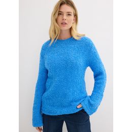 Strickpullover bonprix, Damen, Gr. 44/46 (L), blau (brilliantblau), Strick, Obermaterial: 54% Polyester, 45% Polyacryl, 1% Elasthan, unifarben, oversize h&uuml;ftbedeckend, Rundhals, weit gerader Abschluss, Pullover Strickpullover, kuscheliger Boucl&eacute;-Strick, dezent oversized, etwas weitere &Auml;rmel
