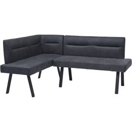 Eckbank ByLiving "MONTREAL", anthrazit, schwarz, B:181cm H:87cm T:56cm, Stahl, Stoff, Sitzb&auml;nke, Eckbank, Microfaser, bis 330 kg, Taschenfederkern, Ziernaht im R&uuml;cken