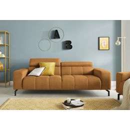 2,5-Sitzer DOMO collection "Cunelli, moderne Sitzn&auml;hte als Designelement, fester Sitzkomfort", gold, B:238cm H:79cm T:104cm, Sofas, whlw. verstellbare Kopfteile, passend f&uuml;r g&auml;ngige Saugroboter