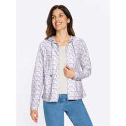 Shirtjacke Classic Basics "Sweatjacke", Damen, Gr. 56, wei&szlig;, hellgrau, bedruckt, 100% Baumwolle, gemustert, mehrfarbig, Shirts Shirtjacke