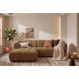 Ecksofa OTTO HOME "Gerron, Struktur-Chenille-Stoff mit M&eacute;lange-Effekt", braun, B:271cm H:76cm T:180cm, 95%Polyester 5%Polyamide, Sofas, Ecksofa, Breite 271 cm, L-Form, vertikale Steppung, organische Rundungen