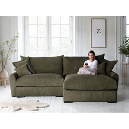 Ecksofa Home Affaire "Finca XL L-Form, B: 190 cm", olive, B:190cm T:187cm, 100% Polyester, Sofas, Ecksofa, 4 Zierkissen, Mega-Sofa, in Cord oder Chenille-Struktur, Federkern