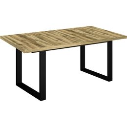 M&auml;usbacher Esstisch M&Auml;USBACHER, schwarz feinstruktur, plankeneiche, schwarz feinstruktur, plankeneiche, B:160cm H:73cm T:90cm, Tische, Esstisch, Metallgestell in U-Form, ausziehbar