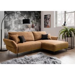 Ecksofa Home Affaire "Lazio modern und bequem, schmale Armlehnen, tolle Detailverarbeitung", gelb (curry), B:286cm H:96cm T:178cm, 100% Polyester, Sofas, Ecksofa, inklusive Armlehnenverstellfunktion, 4x Zierkissen gratis
