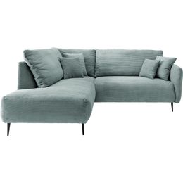 Ecksofa Home Affaire "Lazio modern und bequem, schmale Armlehnen, tolle Detailverarbeitung", blau (silber, zierkissen silber), B:255cm H:94cm T:190cm, 93% Polyester, 7% Polyamid, Sofas, Ecksofa, zwei verschiedene Fu&szlig;farben w&auml;hlbar