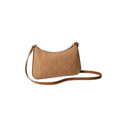 Mini Bag Calvin Klein "EMBLEM AOP JACQUARD CONV MINI BA", Damen, Gr. B/H/T: 23cm x 13cm x 2cm, hellbraun, Textil, Taschen, Umh&auml;ngetasche, kleine Damen Handtasche mit Logo-Musterung