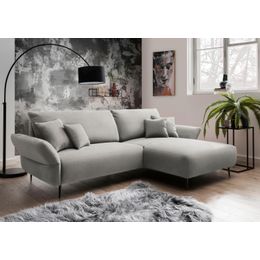 Ecksofa Home Affaire "Lazio modern und bequem, schmale Armlehnen, tolle Detailverarbeitung", grau, B:286cm H:96cm T:178cm, 100% Polyester, Sofas, Ecksofa, inklusive Armlehnenverstellfunktion, 4x Zierkissen gratis