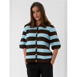 Strickpullover TEESHOPPEN "TEESHOPPEN Sweater Alba", Damen, Gr. onesize, braun, blau, Obermaterial: 60% Polyacryl, 14% Polyamid, 10% Polyester, 8% Wolle, 8% Viskose, Pullover Strickpullover