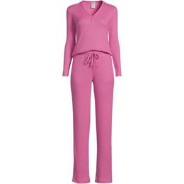 LANDS' END Gem&uuml;tliches Pyjama-Set mit V-Ausschnitt, Damen,  Pink, Elasthan/Polyester-Mischung, by Lands' End