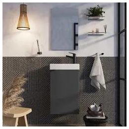 Badm&ouml;bel-Set Welltime "Badm&ouml;bel-Set Gesa, Schrank mit Waschbecken und Spiegel, wandh&auml;ngend", grau (anthrazit), B:40cm H:68cm T:22cm, Holzwerkstoff, Keramik, Kastenm&ouml;bel-Sets, Badm&ouml;bel-Set, Waschbeckenunterschrank mit Wachbecken und Spiegel