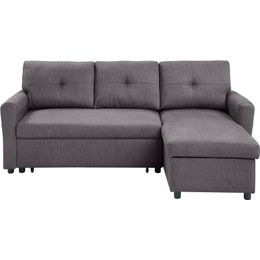 Schlafsofa "Gustavo L-Form, B: 199 cm", grau (dunkelgrau), B:199cm H:82cm T:127cm, 100% PES, ATLANTIC HOME COLLECTION, Sofas, Schlafsofa, mit Bettfunktion, Bettkasten & seitlichen Taschen