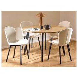 Esszimmer-Set Actona GROUP "Essgruppe, Speisetisch mit Wohnzimmerst&uuml;hlen", schwarz (matt schwarz), B:120cm H:75cm T:120cm, Polyester, Kastenm&ouml;bel-Sets, Esszimmer-Set, 1x Tisch + 4x St&uuml;hle