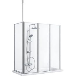 Badewannenaufsatz Welltime "Summer 3-teilig + feste Seitewand", grau, B:120cm H:140cm T:73,5cm, Duschw&auml;nde, Deckenh&ouml;he bis 240cm geeignet, Glaswand bestehend aus vier Elementen