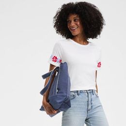 LANDS' END Supima Rundhalsshirt mit Stickereien, Damen,  Wei&szlig;, Baumwolle, by Lands' End