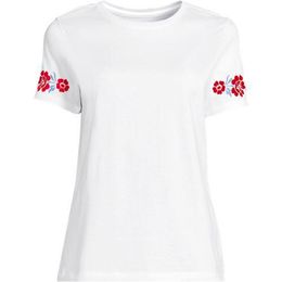 LANDS' END Supima Rundhalsshirt mit Stickereien, Damen,  Wei&szlig;, Baumwolle, by Lands' End