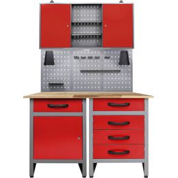 Werkstatt-Set ONDIS24, rot (anthrazit, rot), B:120cm H:205cm T:60cm, Edelstahl, Werkb&auml;nke, 120 cm
