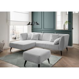 Ecksofa Home Affaire "Lazio modern und bequem, schmale Armlehnen, tolle Detailverarbeitung", silber, B:264cm H:80cm T:160cm, 100% Polyester, Sofas, Ecksofa, Holzfu&szlig;farbe w&auml;hlbar, inkl. 4x Zierkissen