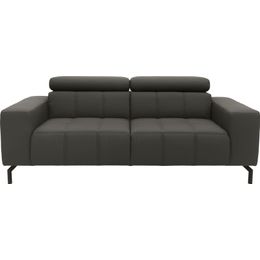 2-Sitzer DOMO collection "Cunelli, moderne Sitzn&auml;hte als Designelement, fester Sitzkomfort", grau, B:208cm H:79cm T:104cm, Lederlook;100% Polyurethan, Sofas, whlw. verstellbare Kopfteile, passend f&uuml;r g&auml;ngige Saugroboter