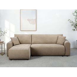 Ecksofa OTTO HOME "JONAA L-Form, 241cm - OTTO. Verl&auml;ssliche Qualit&auml;t.", beige, B:241cm H:79cm T:52cm, Sofas, Ecksofa, Schlaffunktion(133/200), Bettkasten, Cord, Struktur, Unser Tiefpreis