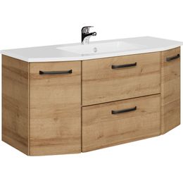 Waschtisch SAPHIR "Quicket 318, mit Keramikbecken, 112cm breit", riviera eiche quer nachbildung, B:112cm H:53,2cm T:49cm, Holzwerkstoff, Waschtische, Waschtisch