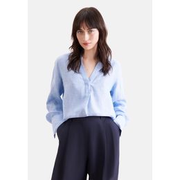 Klassische Bluse Seidensticker, Damen, Gr. XL (42), hellblau, 100% Leinen, unifarben, regular fit, V-Ausschnitt, Blusen Bluse, Tunika Uni