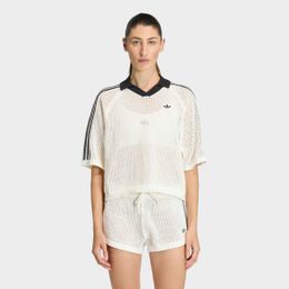 Poloshirt adidas originals "CROCHET POLO", Damen, Gr. S, sanftes wei&szlig;, Obermaterial: 100% Polyester, normal, V-Ausschnitt, Shirts