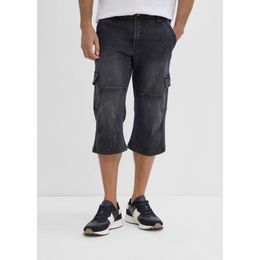 bonprix Regular Fit 3/4 Cargojeans Straight, schwarz, Gr.50, L&auml;ssige 3/4 Stretch-Jeans aus robustem Denim mit aufgesetzten Taschen, 79% Baumwolle (organic)